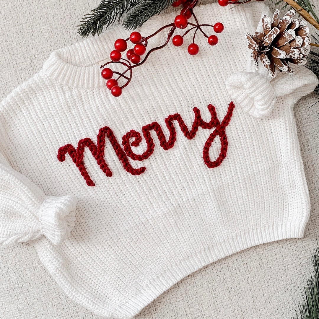 Hand Embroidered Merry Sweater First Christmas Sweater Hand Embroidered ...