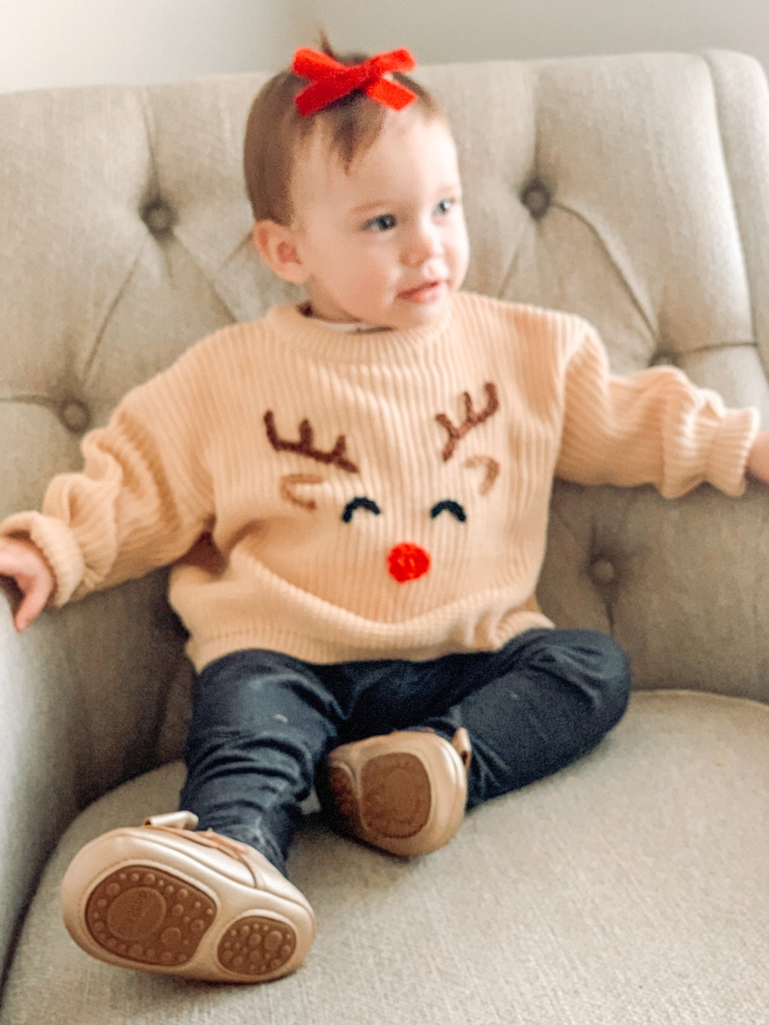 Hand Embroidered Reindeer Sweater First Christmas Sweater Hand ...