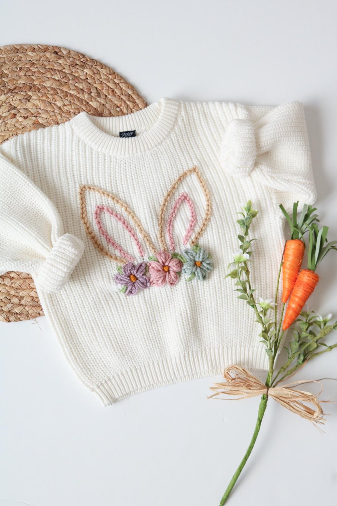 Hand Embroidered Bunny Sweater First Easter Sweater Hand Embroidered ...