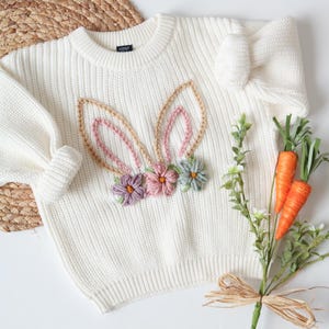 Hand Embroidered Bunny Sweater First Easter Sweater Hand Embroidered ...