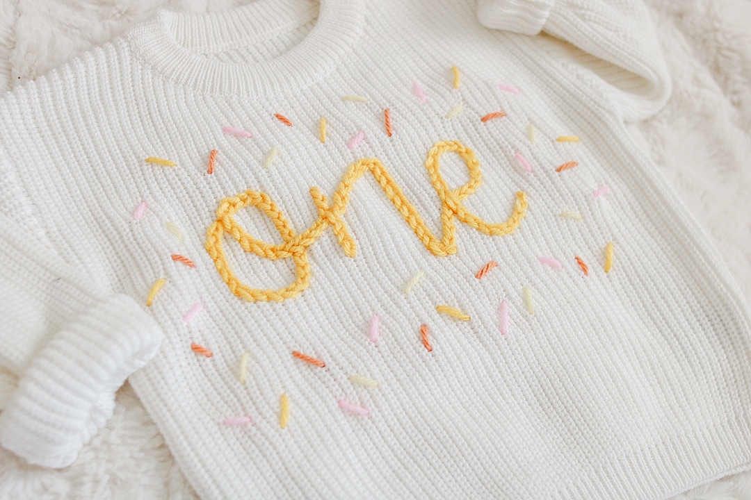 Hand Embroidered One Sweater First Birthday Sweater Hand Embroidered ...