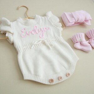 PERSONALIZED Hand Embroidered Romper Baby Announcement Romper Newborn ...