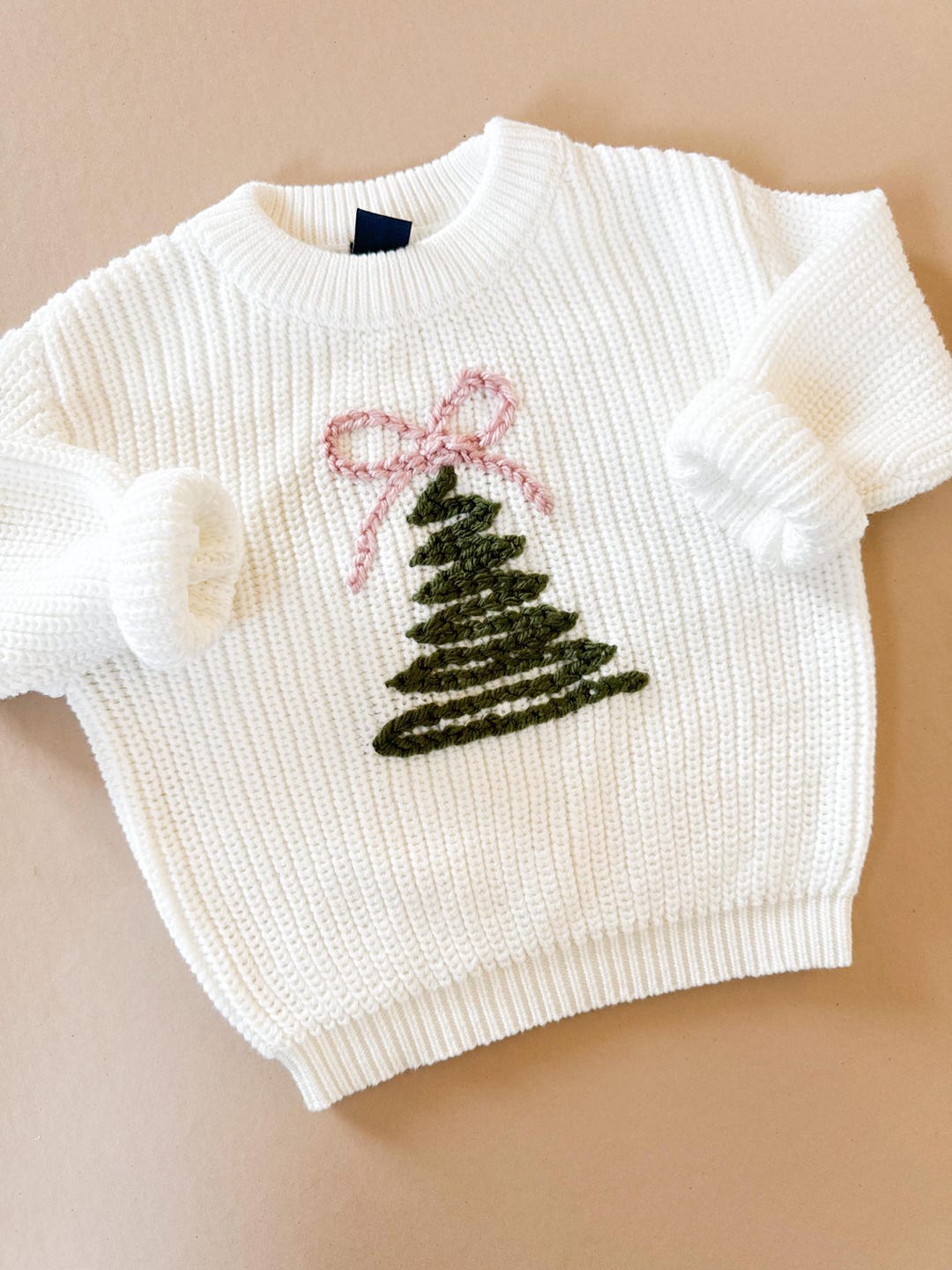Hand Embroidered Christmas Tree Coquette Sweater First Christmas ...