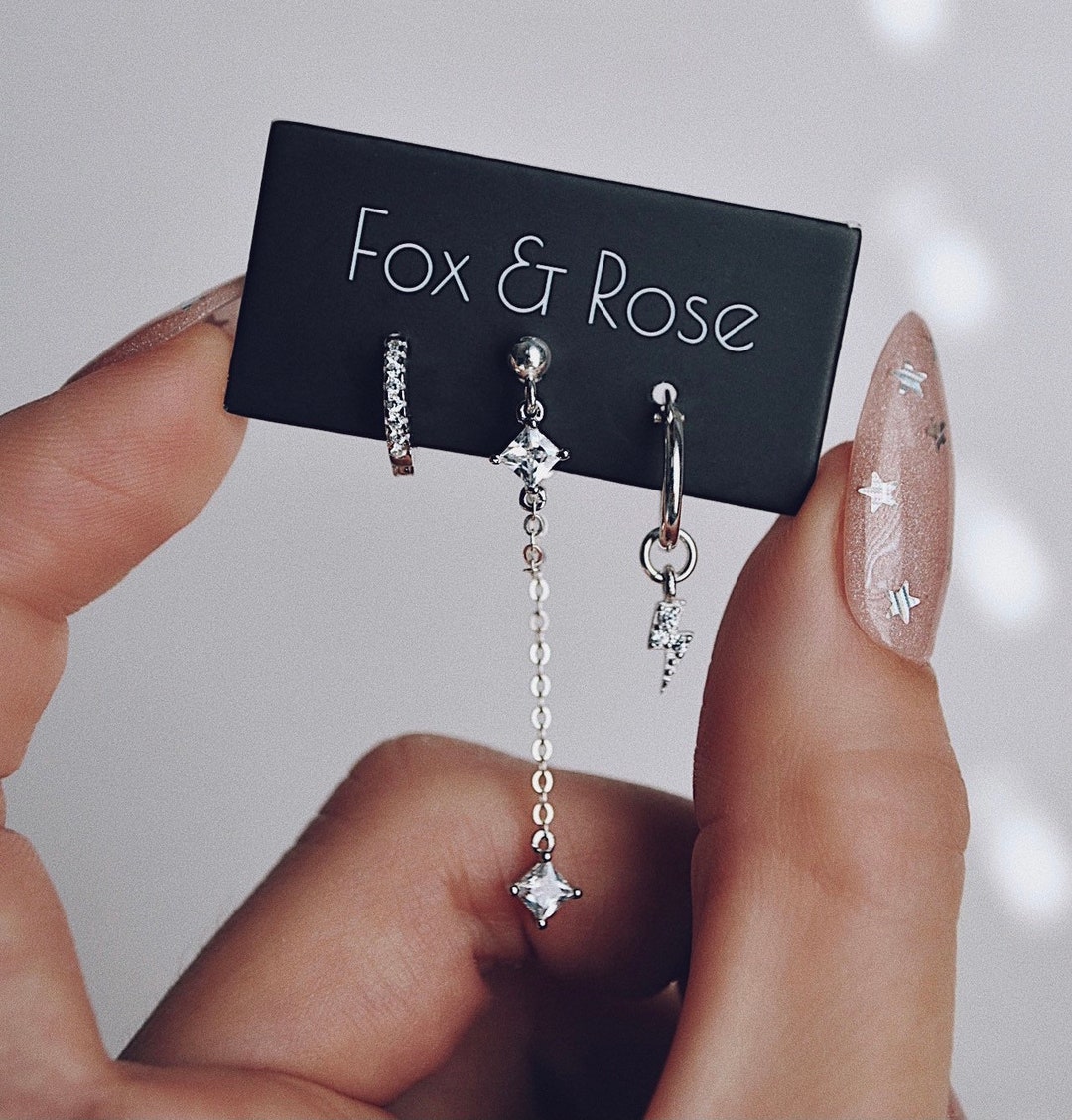 Mix Match Earrings, 3 Piece Earring Set, Dainty Silver Earrings ...