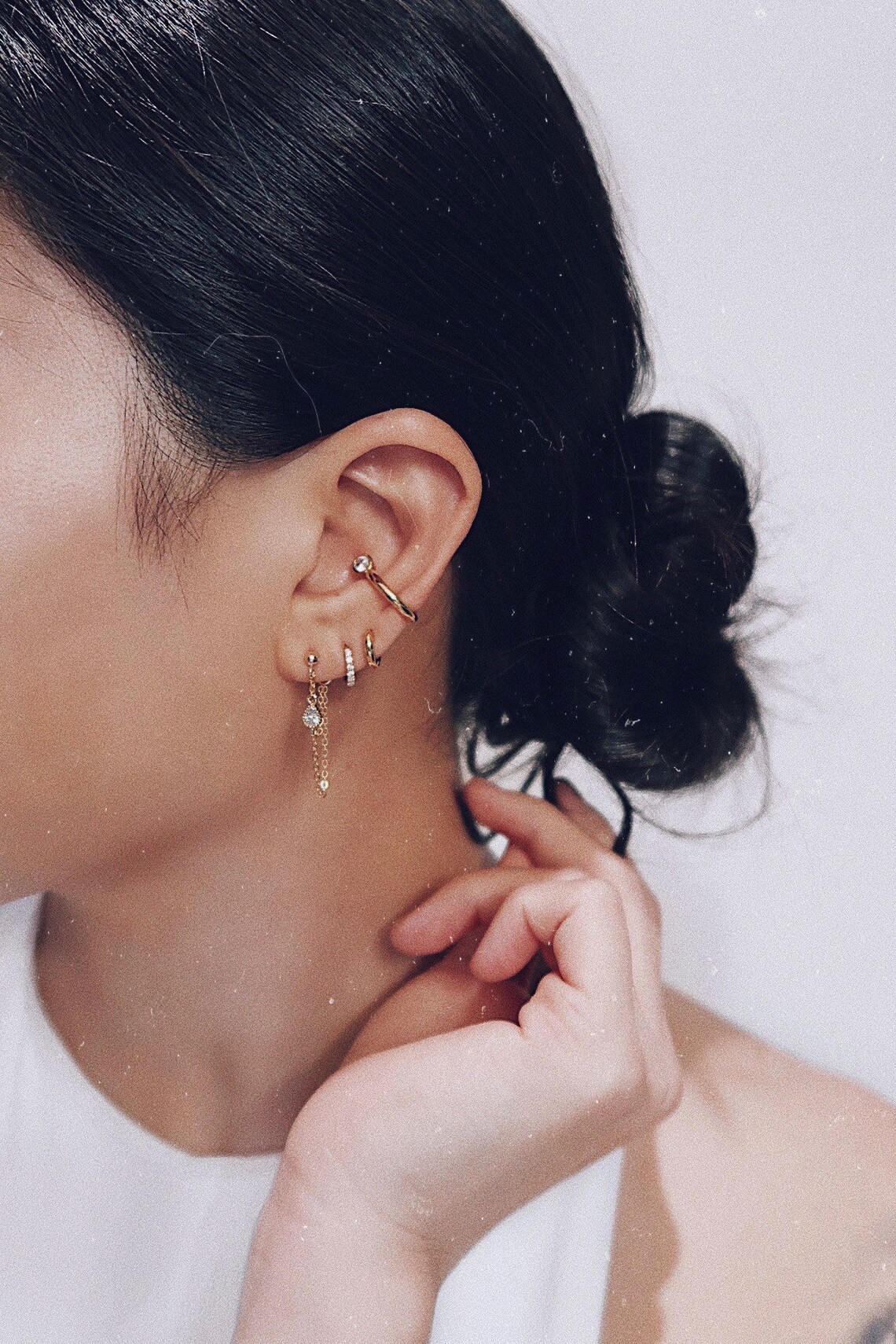 Chain Hoop Earrings Chain Cuff Earrings Chain Earrings CZ | Etsy