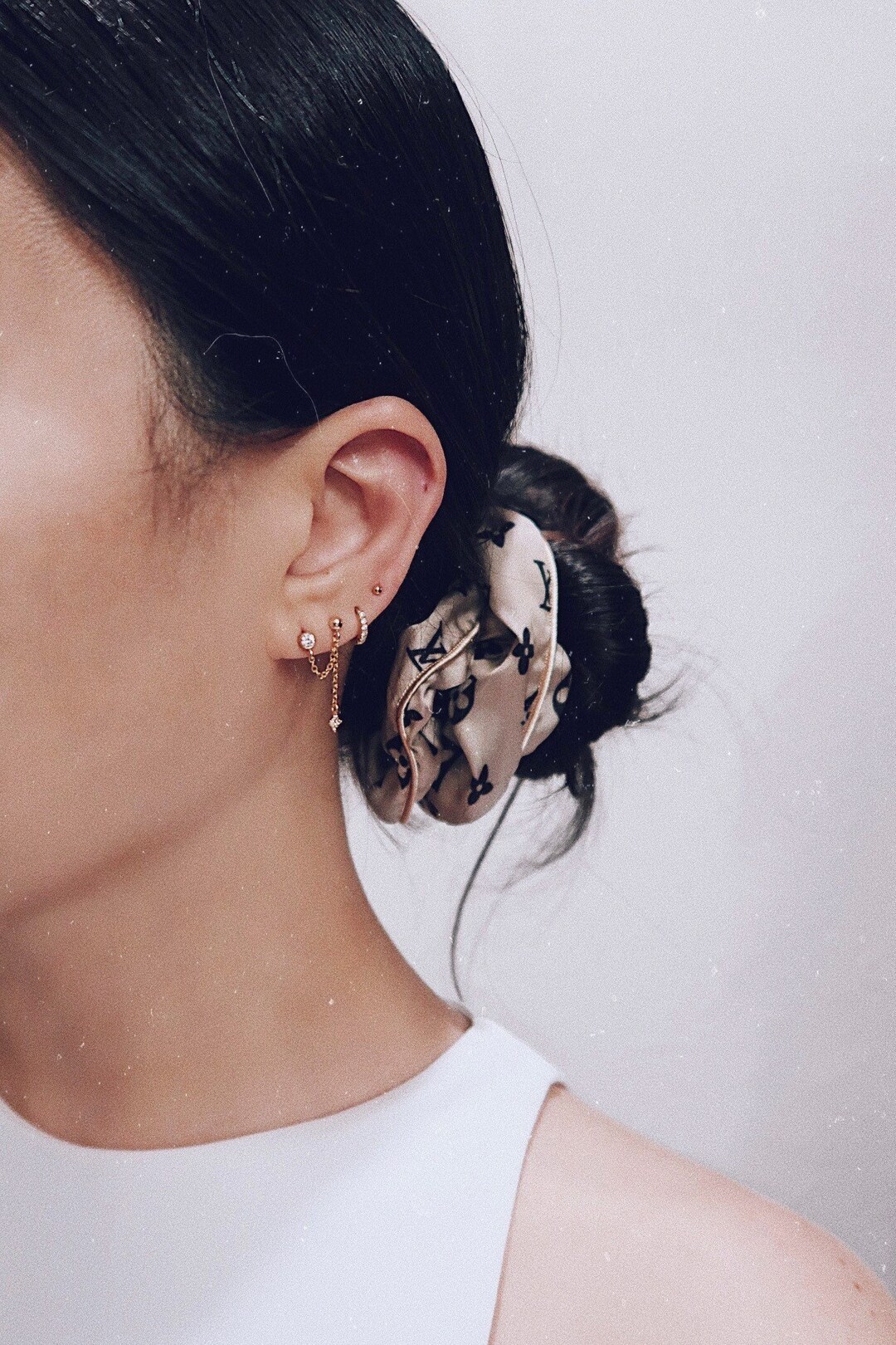 Double Piercing Chain Earrings | Dainty Chain CZ Double Earrings ...