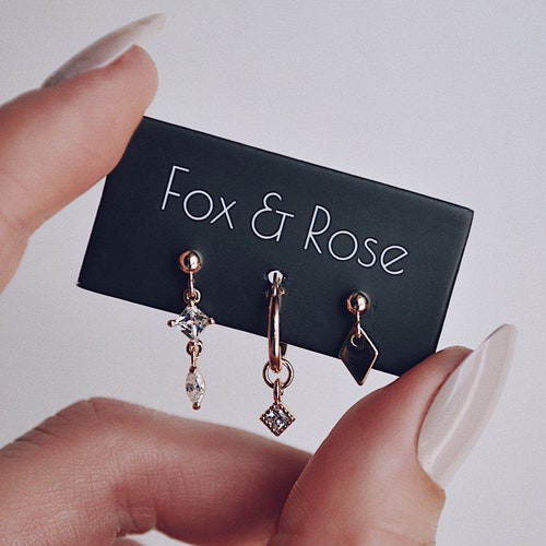 Gold Earring Set Double Piercing Earrings Mix Match - Etsy