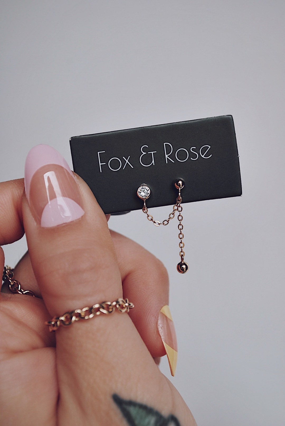 Connecting Chain Earrings Dangle | Dainty Chain CZ Double Earrings ...