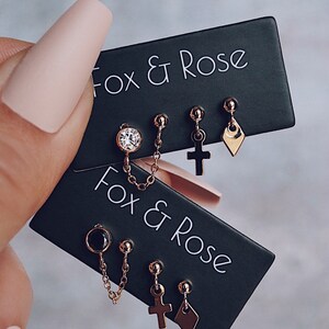 Gold Earring Set, Double Piercing Earrings, Mix Match Earrings, Dainty ...