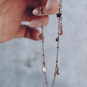 Star and Moon Anklet, Dainty Gold Anklet, Delicate Gold Anklet, Charm ...