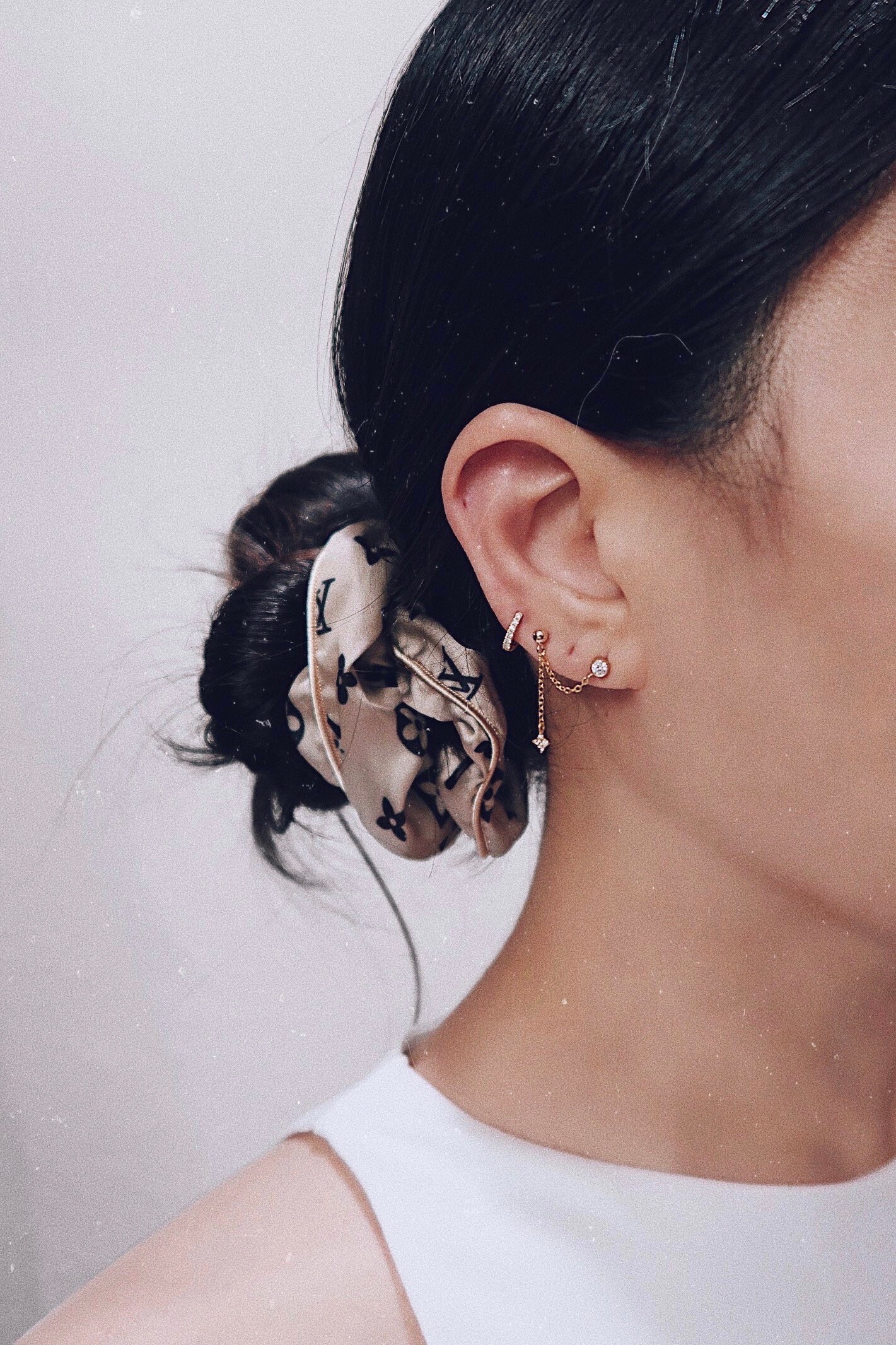 Double Piercing Chain Earrings | Dainty Chain CZ Double Earrings ...