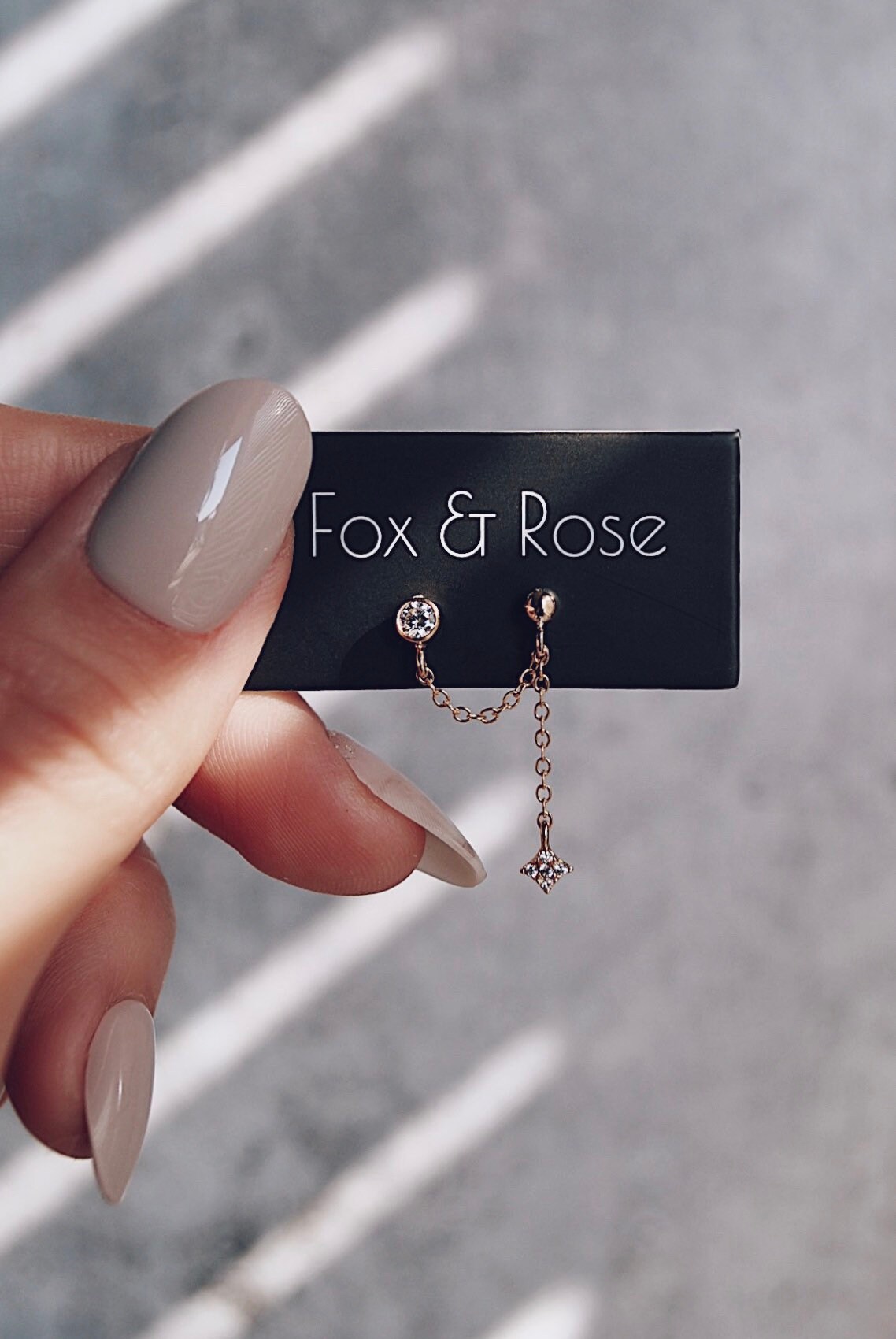 Double Piercing Chain Earrings | Dainty Chain CZ Double Earrings ...