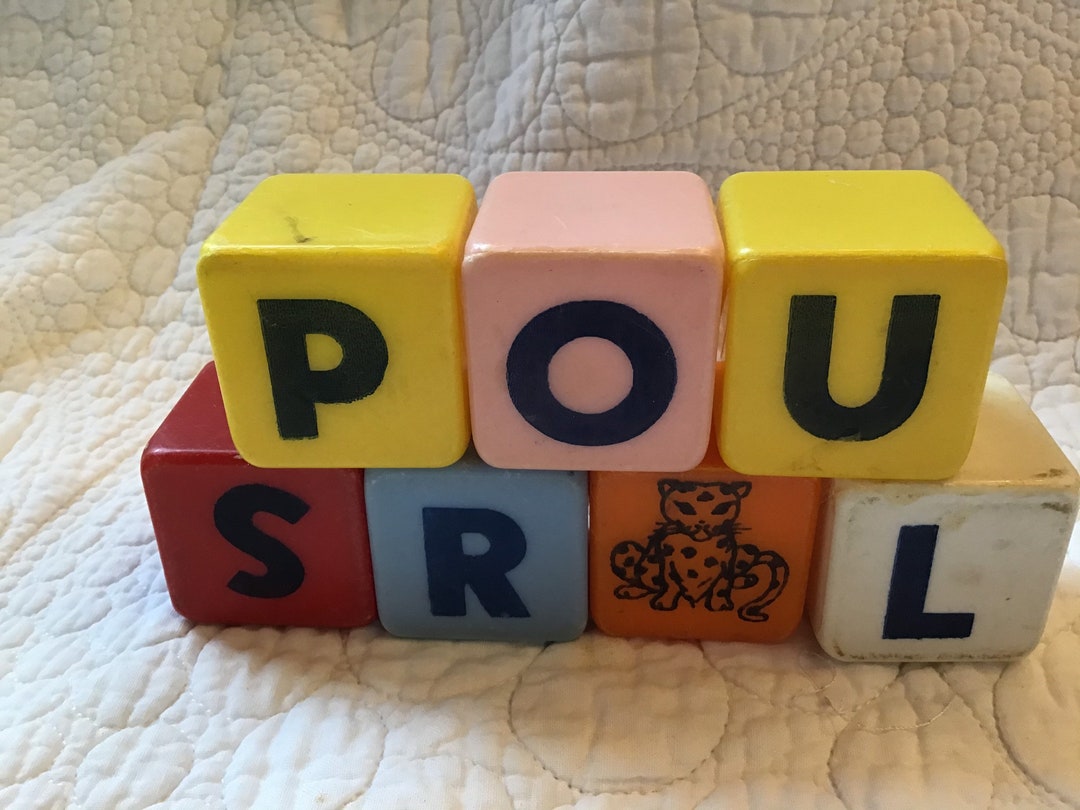 Set of 7 Child Rattle Blocks With Letters and a Tiger Yellow Pink Blue ...