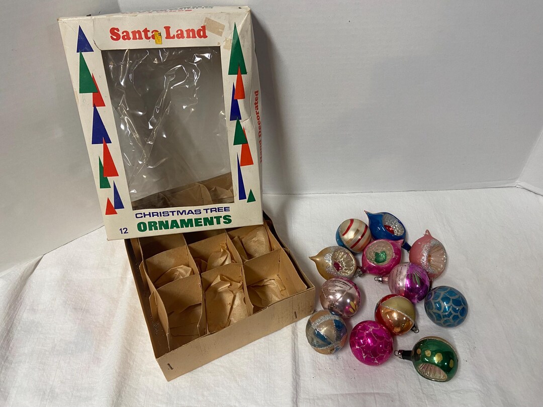 Vintage Santa Land Christmas Tree Ornaments Box With 12 Glass Bulbs - Etsy