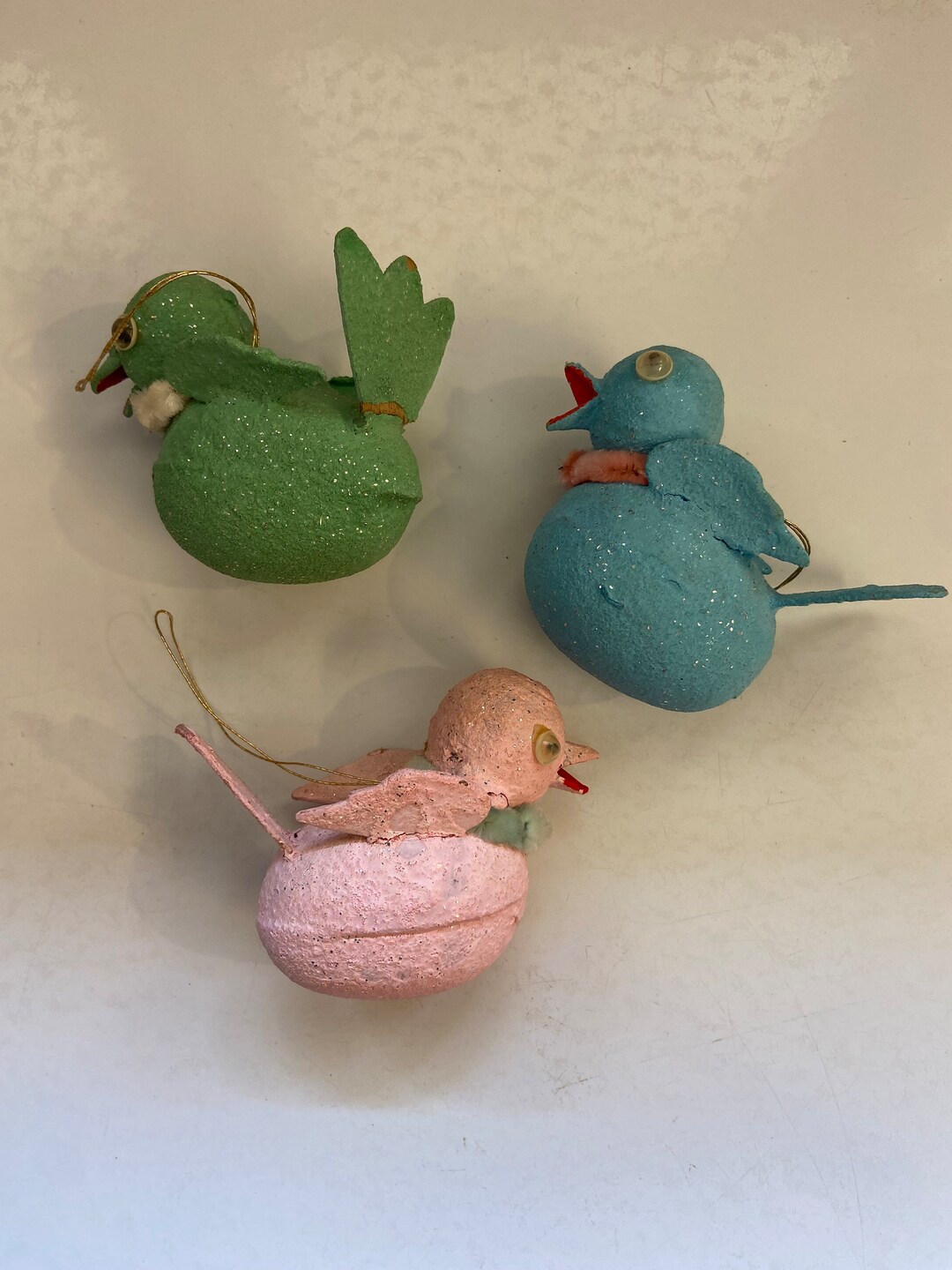Group of 3 Glitter Bird Ornaments Green Blue Pink Googly Eyes - Etsy