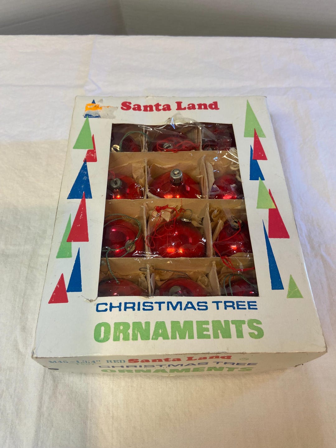 Vintage Santa Land Christmas Tree Ornaments Box With 12 Mixed Red Bulbs ...