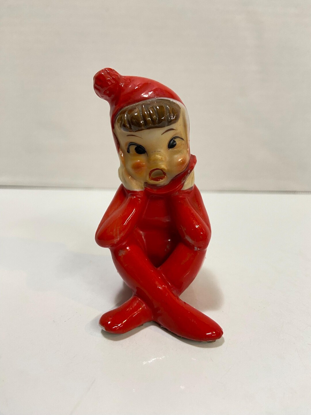 Vintage Red Pixie Elf Sitting With Legs Crossed Japan - Etsy