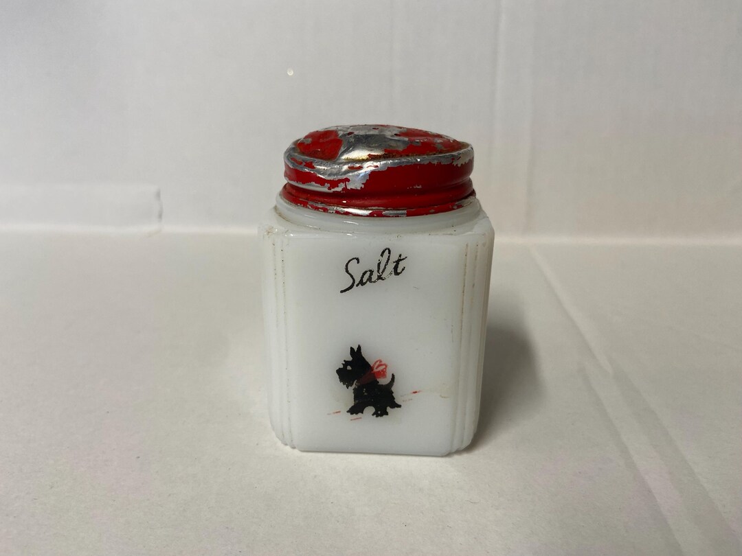Vintage Tipp City Milk Glass Scotty Dog Salt Shaker With Red Lid - Etsy