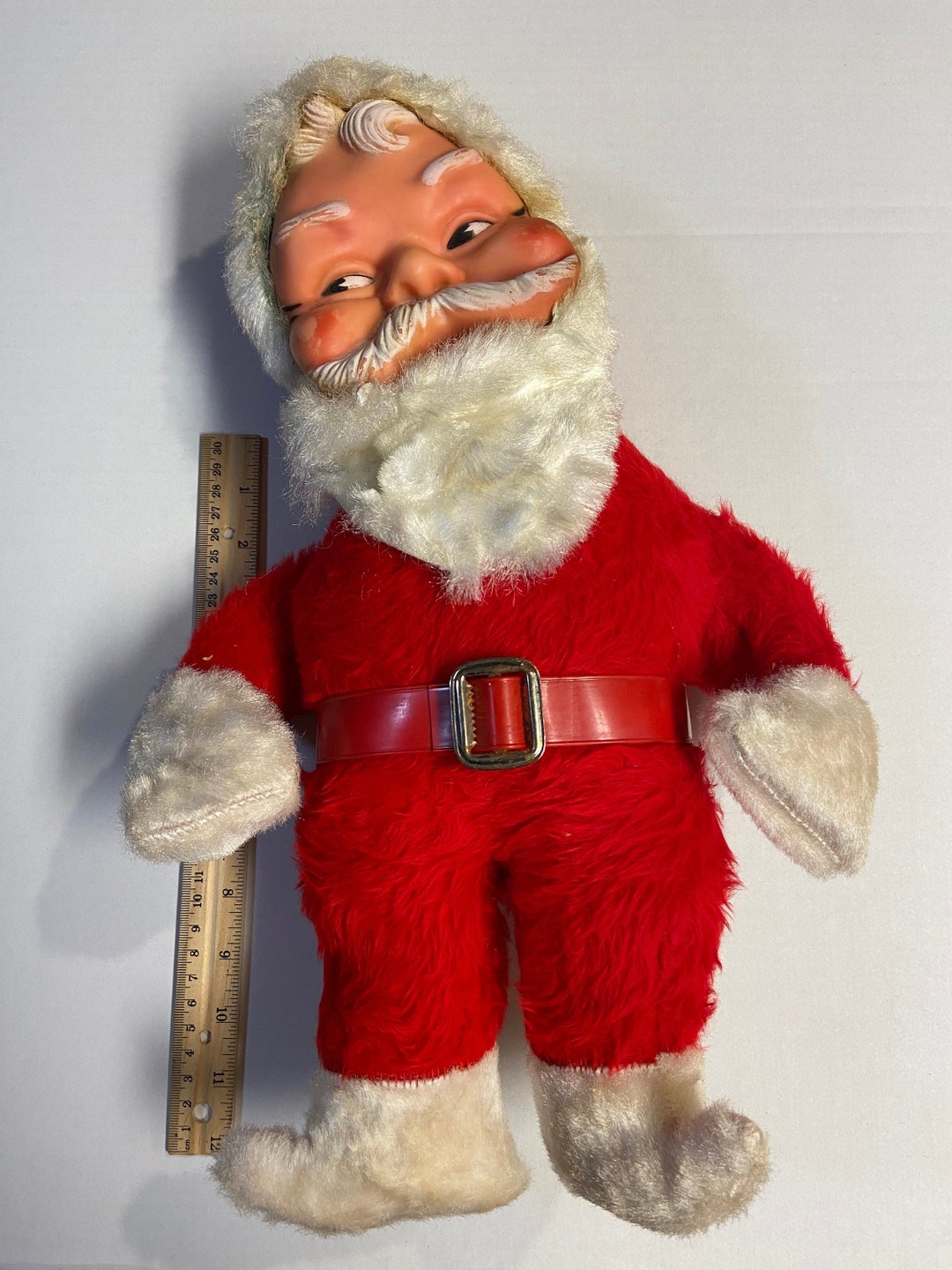 Vintage Stuffed Santa Doll With Rubber Face and Rare Red Belt 18 Inches ...