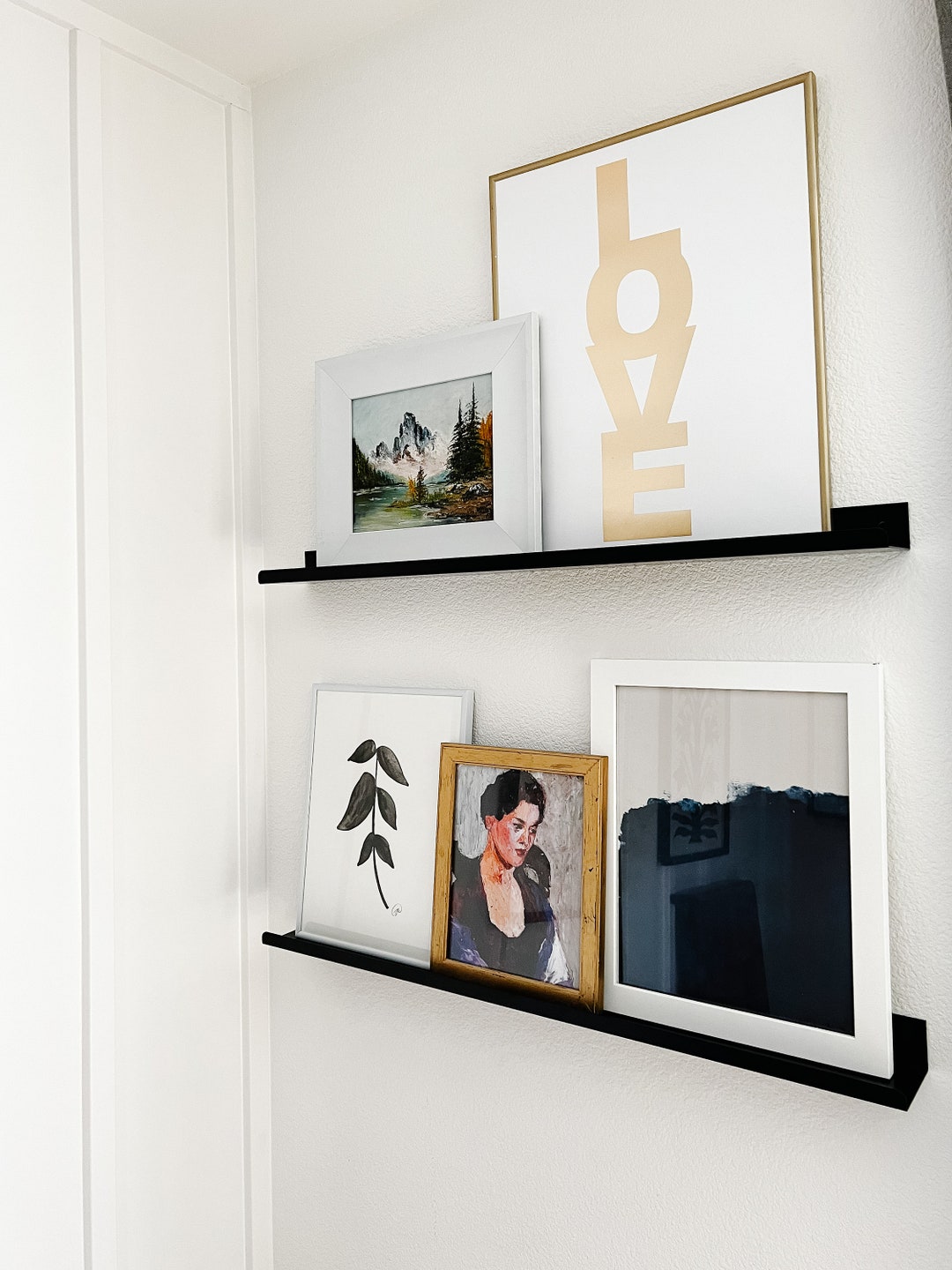 Modern Metal Picture Ledge Shelf: Gallery Wall Display, Black, White ...