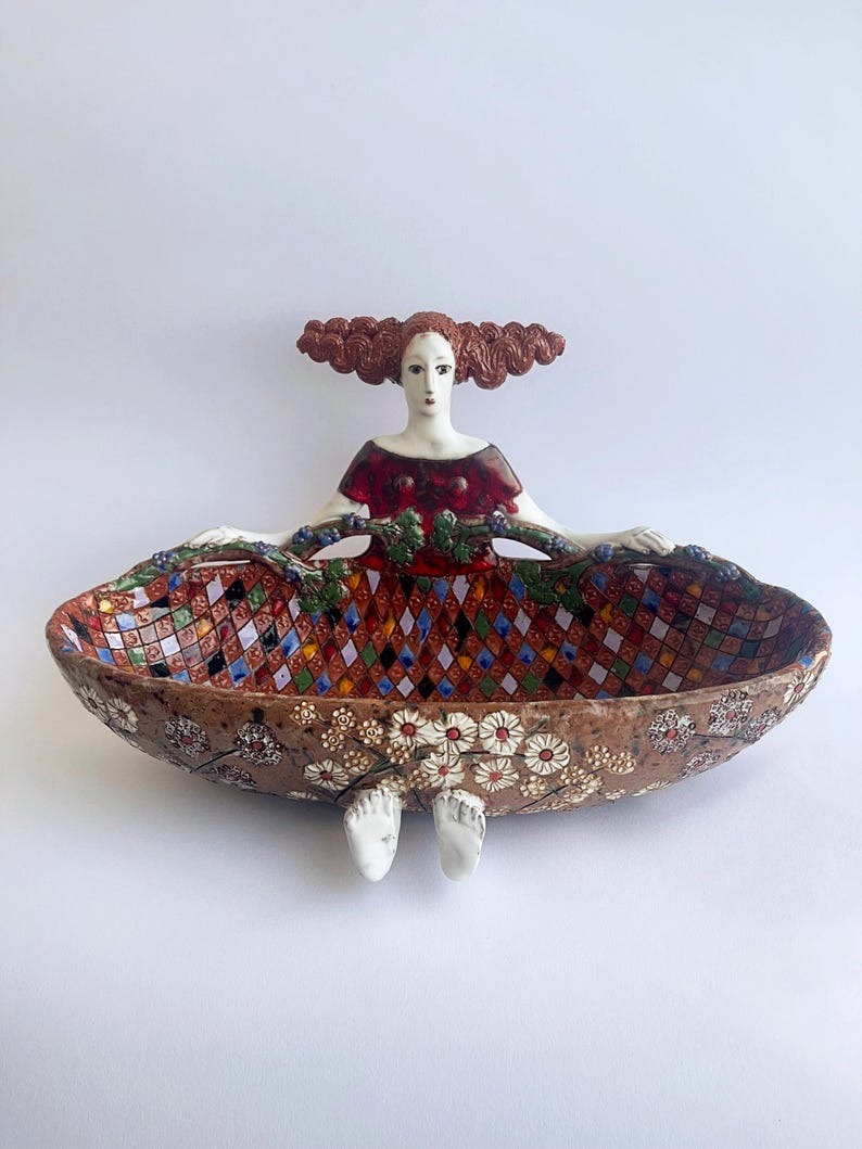 Ceramic Clay Sculpture / Glazed Clay Artwork / Ceramic Bowl / Female ...