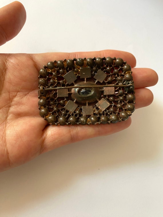 Vintage Large Rectangle 2 Tone Blue Rhinestone Brooch… - Gem