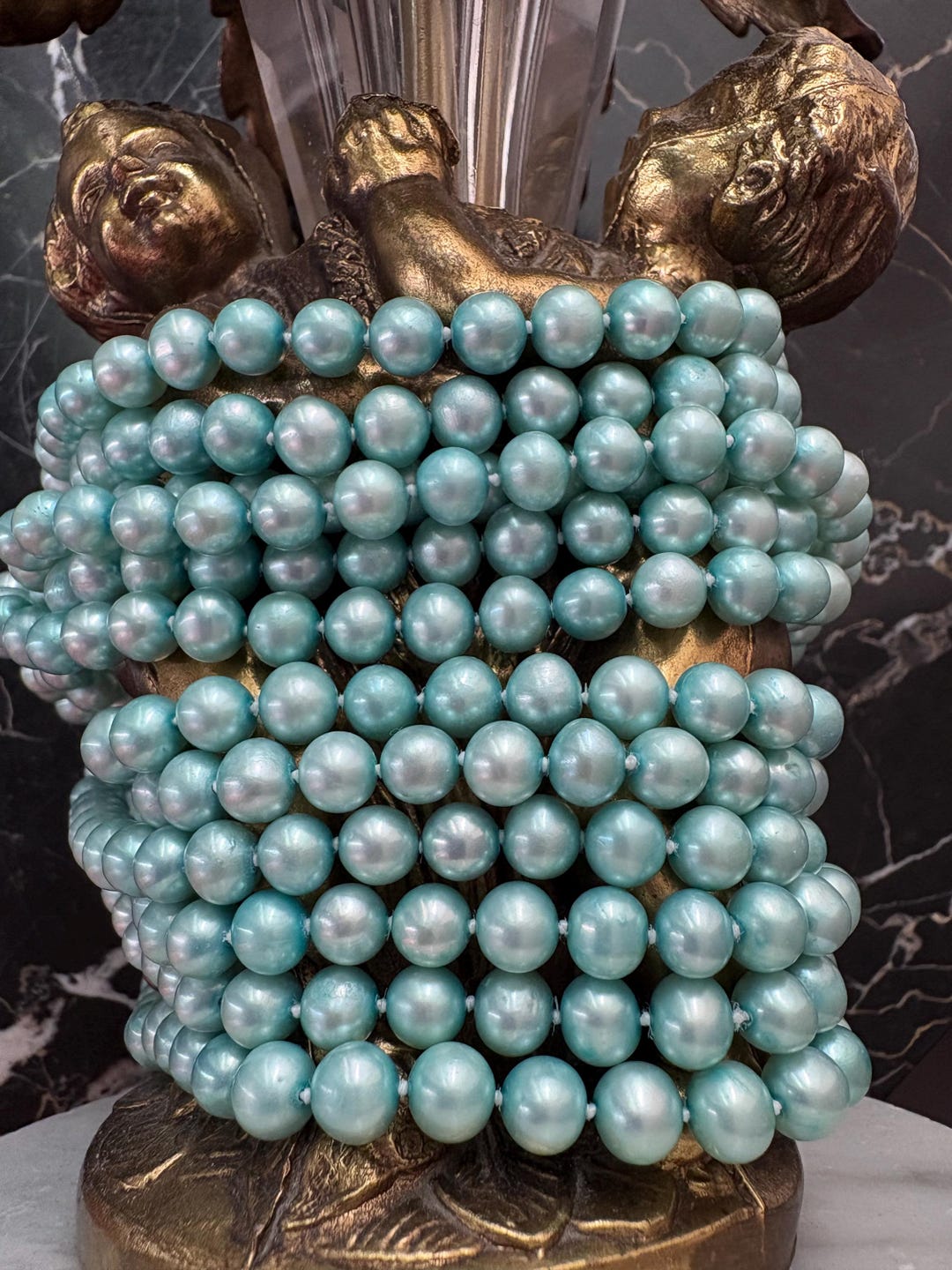 Vintage Metallic/pearly Light Blue/light Aqua Faux Pearl Beads Long ...