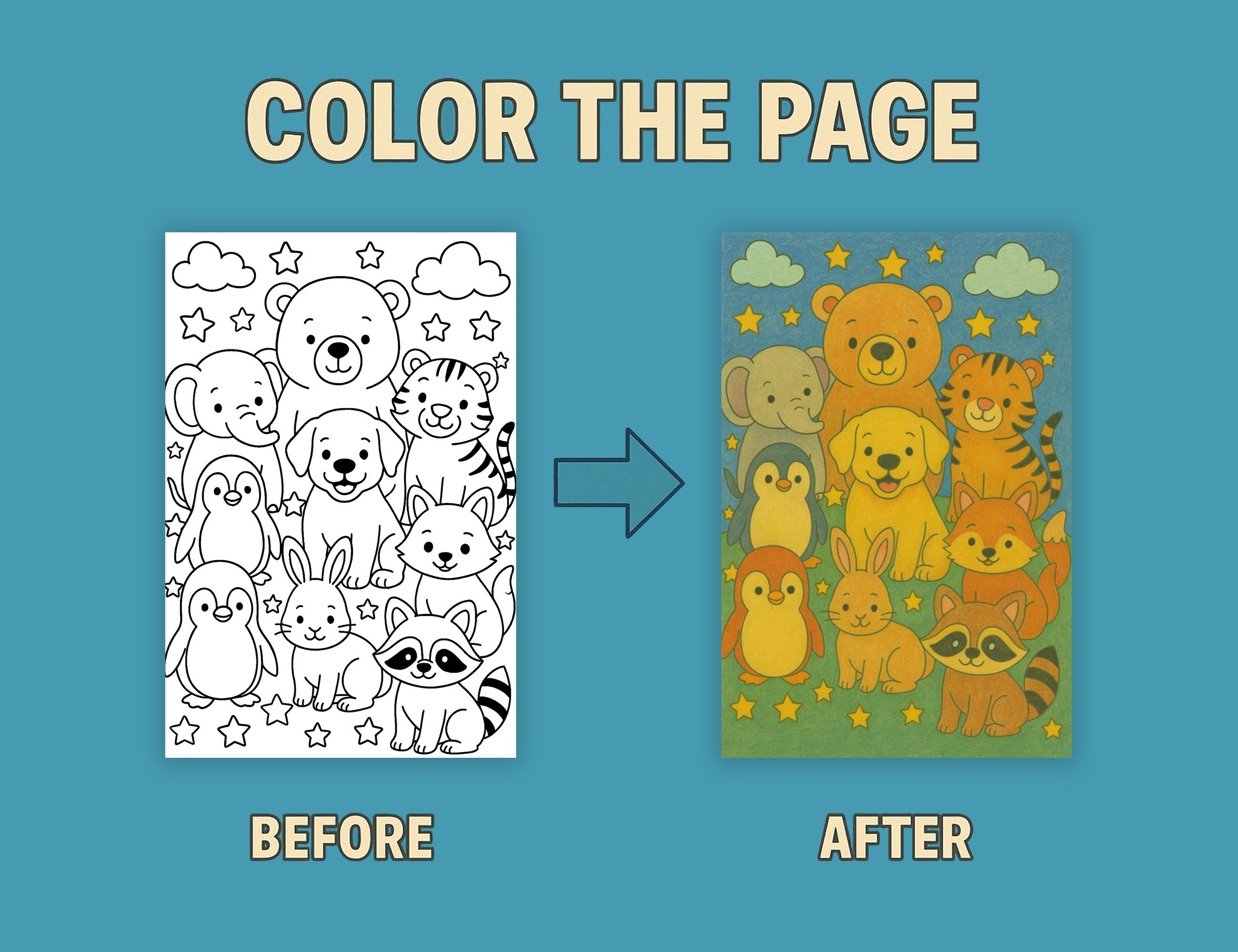 50+ Cute Animals Coloring Pages for Kids | Printable Digital Download ...