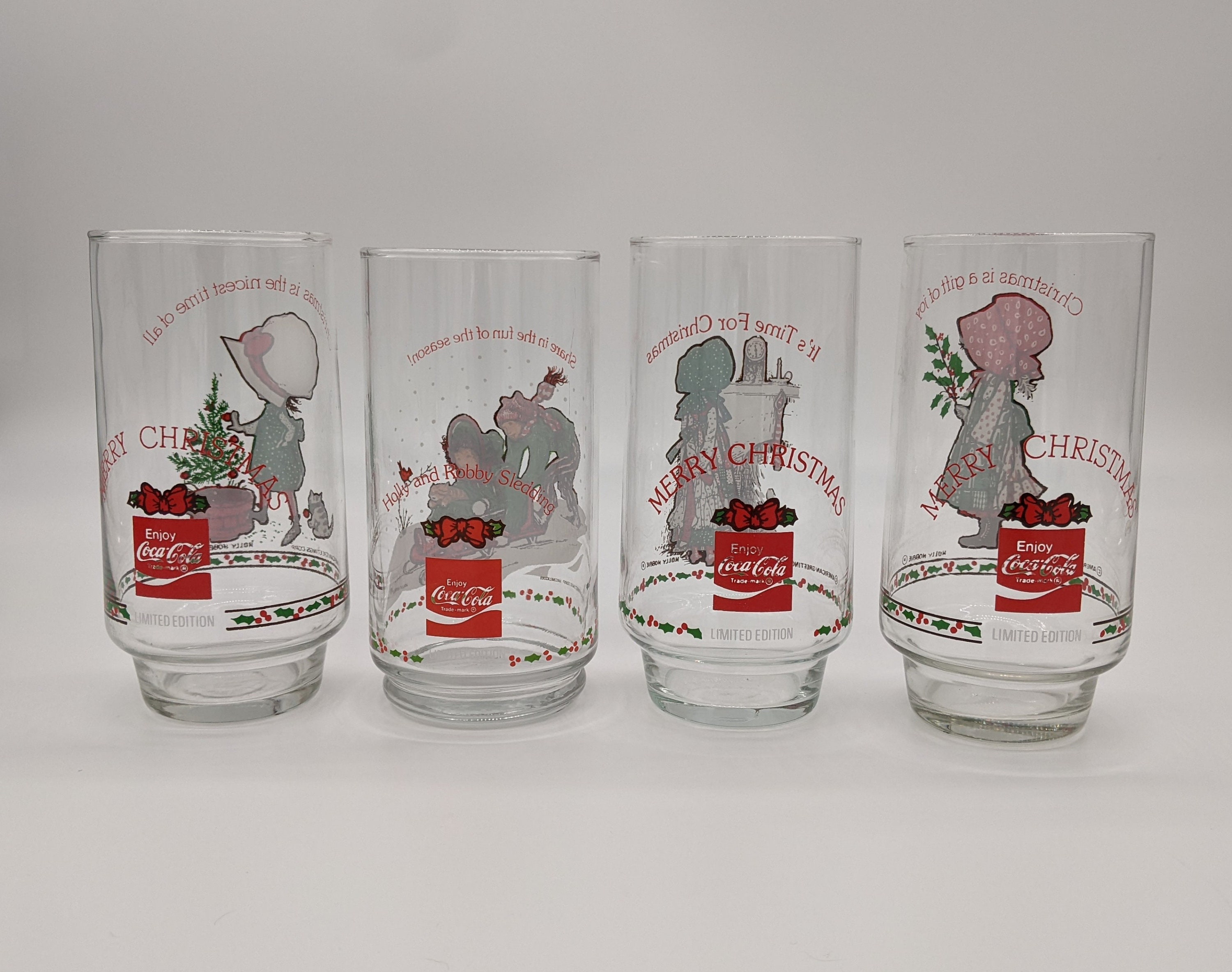 Vintage Coca Cola Holly Hobbie Four Different Beverage Glasses