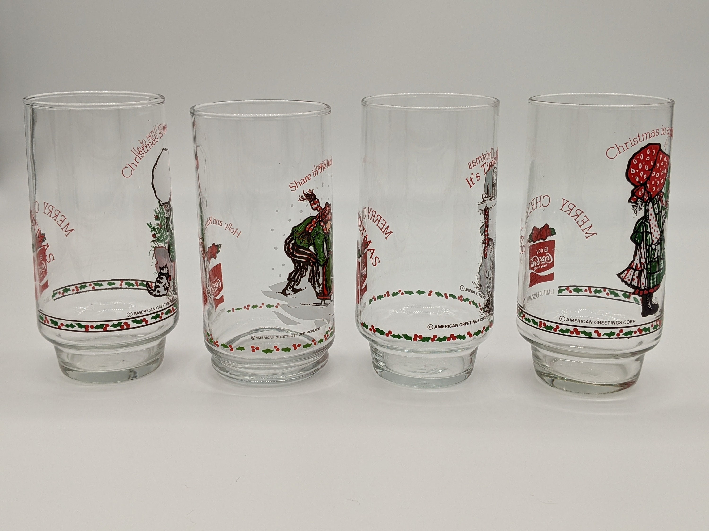 Vintage Coca Cola Holly Hobbie Four Different Beverage Glasses