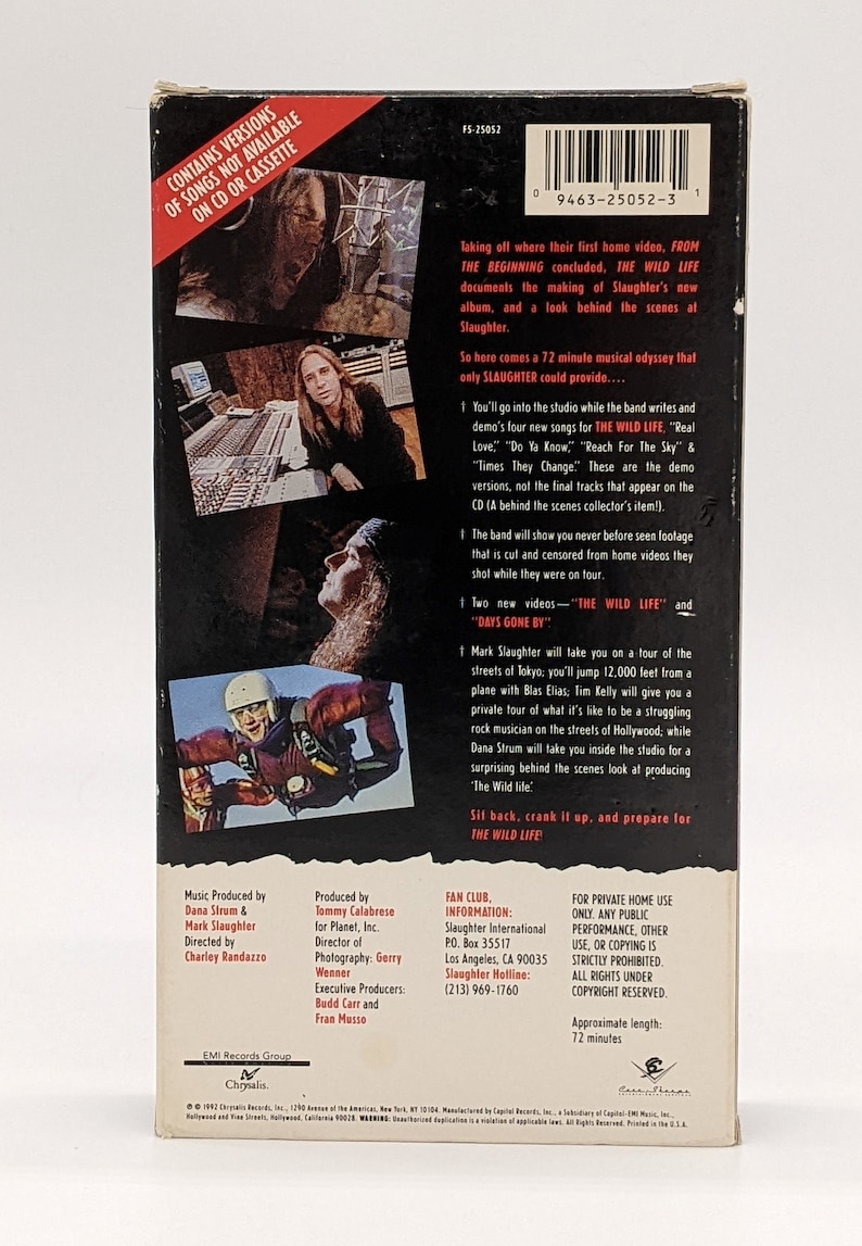 Vintage VHS Slaughter the Wild Life Home Video Music Videos Behind the ...