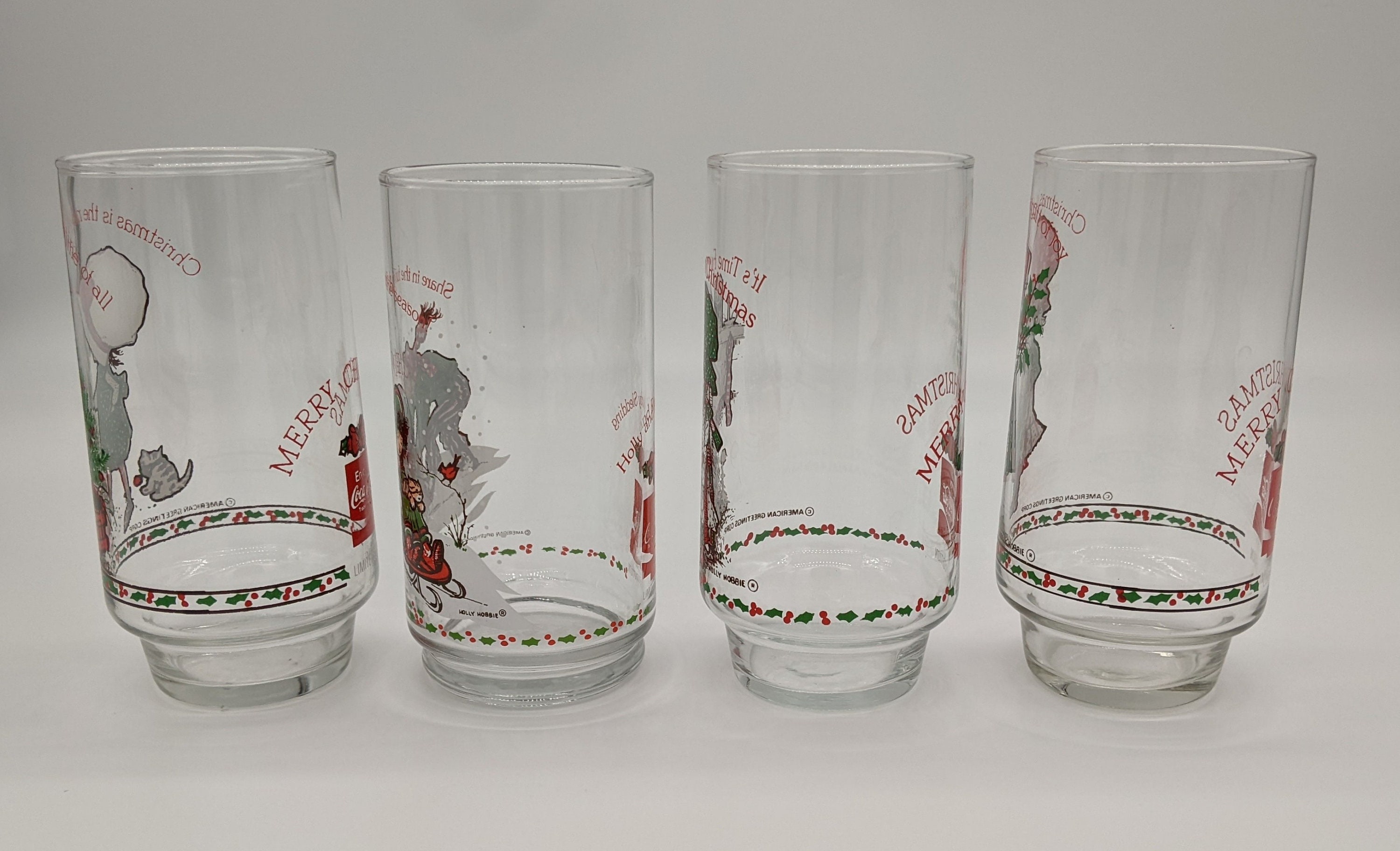 Vintage Coca Cola Holly Hobbie Four Different Beverage Glasses