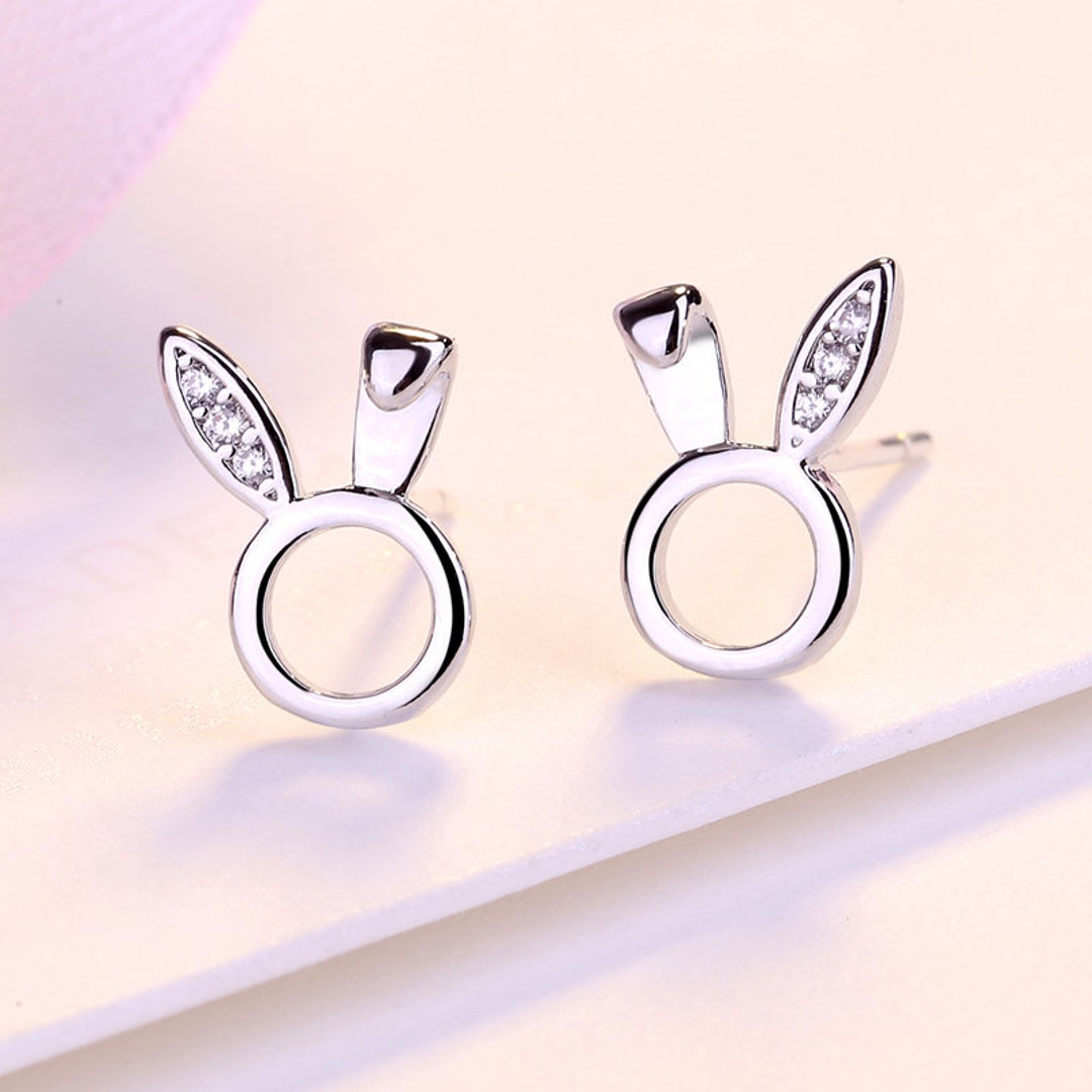 Crystal Bunny Earrings / Silver Stud Earrings / Easter Bunny / - Etsy