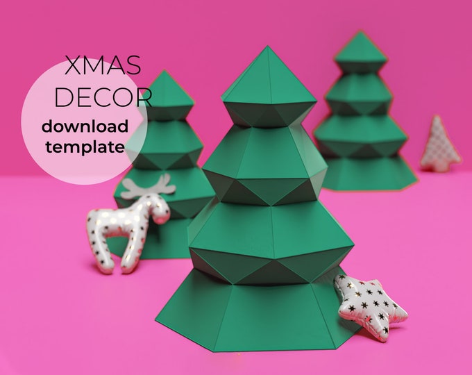 Pine Christmas Tree 3D Papercraft PDF Pattern / DIY Xmas Low Poly Paper ...