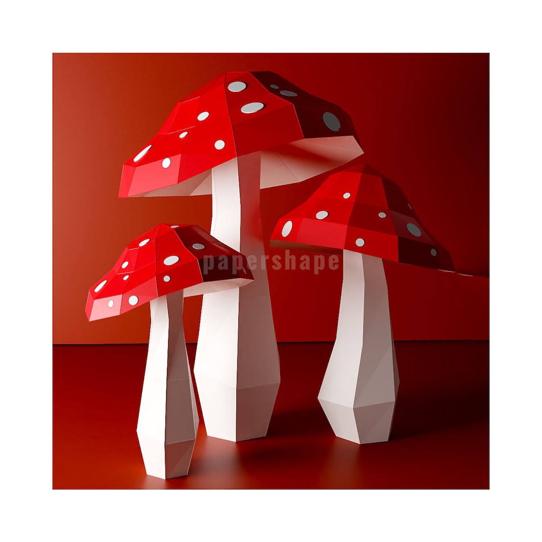 3D Mushroom Paper Craft, Paper Fly Agaric, Paper Amanita Mushrooms, Low ...