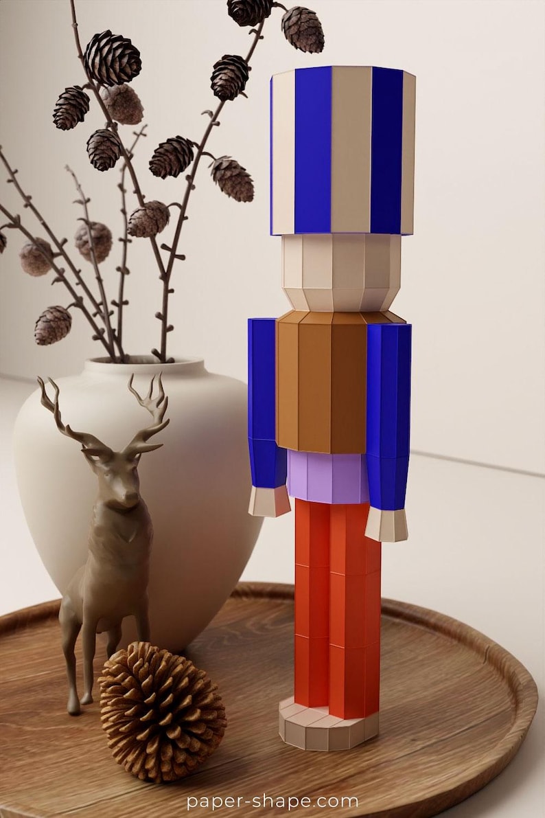 Nutcracker 3D Paper Craft, Low Poly Paper Nutcracker, Christmas Decor ...