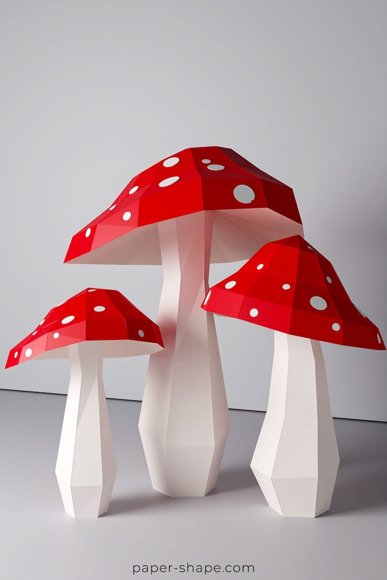 3D Mushroom Paper Craft, Paper Fly Agaric, Paper Amanita Mushrooms, Low ...