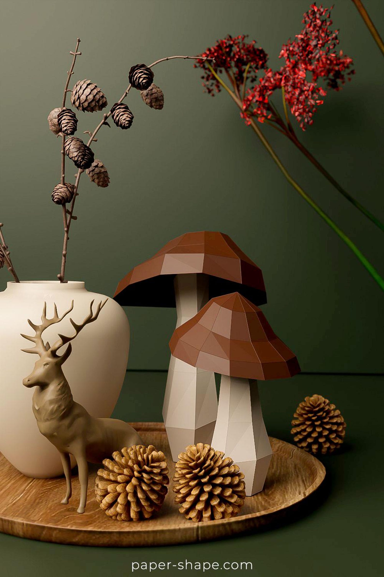 3D Mushroom Paper Craft, Paper Fly Agaric, Paper Amanita Mushrooms, Low ...