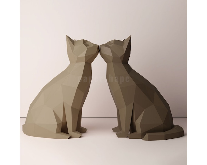 Papercraft Cats PDF Templates couple, DIY Low Poly Papercraft: Make ...