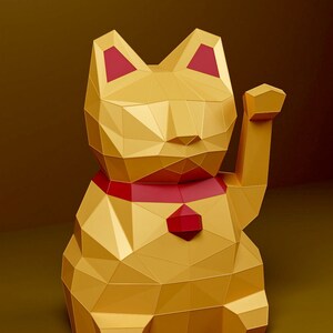 Maneki Neko Lucky Cat Paper Craft, Low Poly Chinese Papercraft, Pdf ...