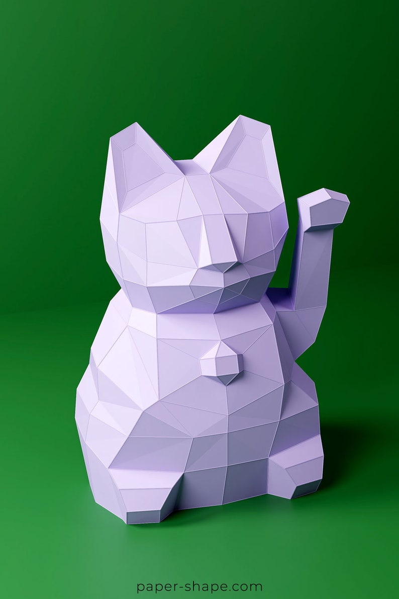 Maneki Neko Lucky Cat Paper Craft, Low Poly Chinese Papercraft, Pdf ...