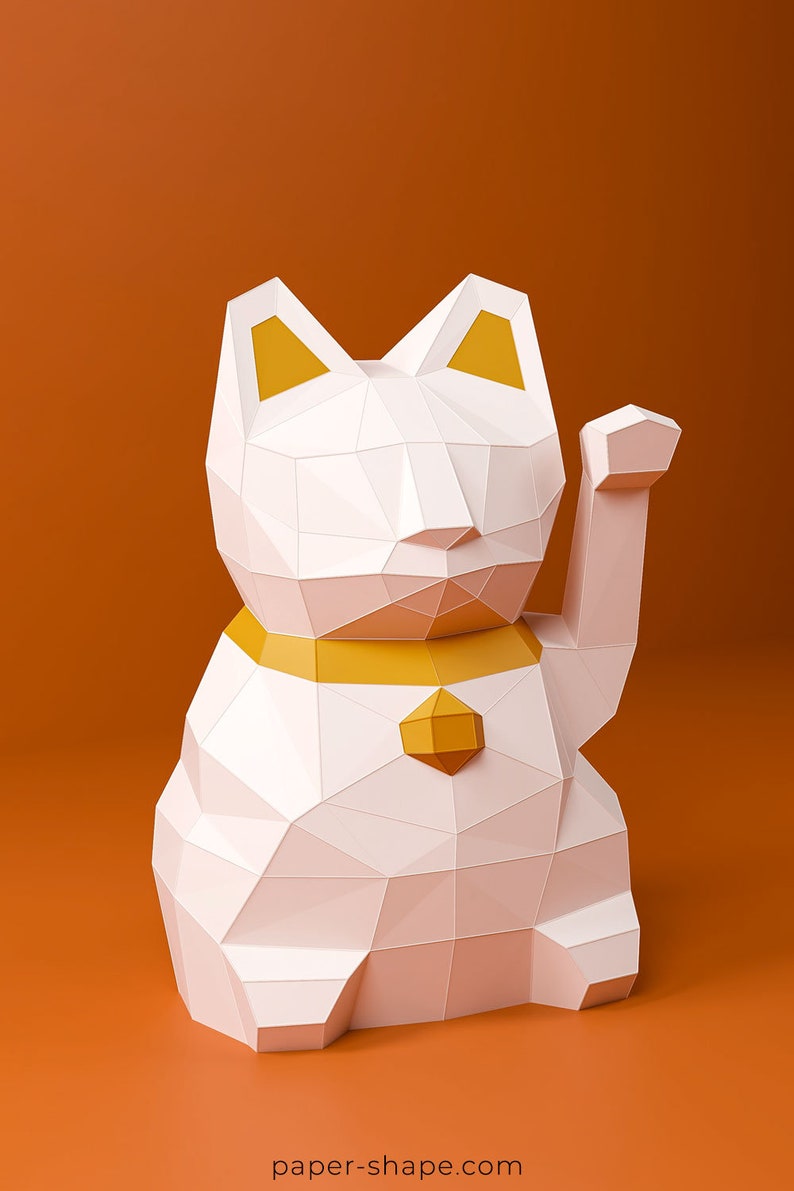 Maneki Neko Lucky Cat Paper Craft, Low Poly Chinese Papercraft, Pdf ...