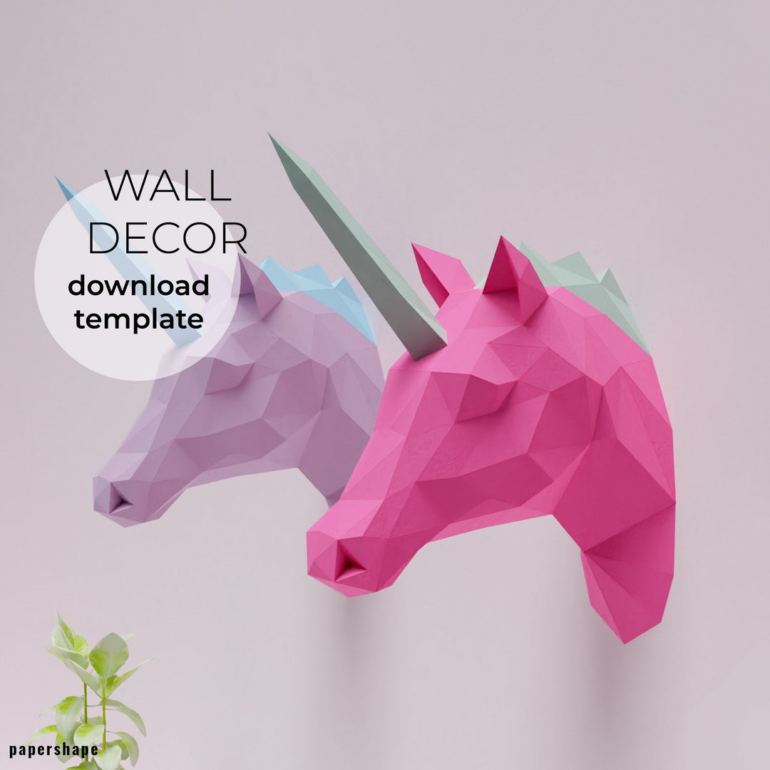 Unicorn Head Wall Paper Craft, Digital Template, Origami, PDF Download ...