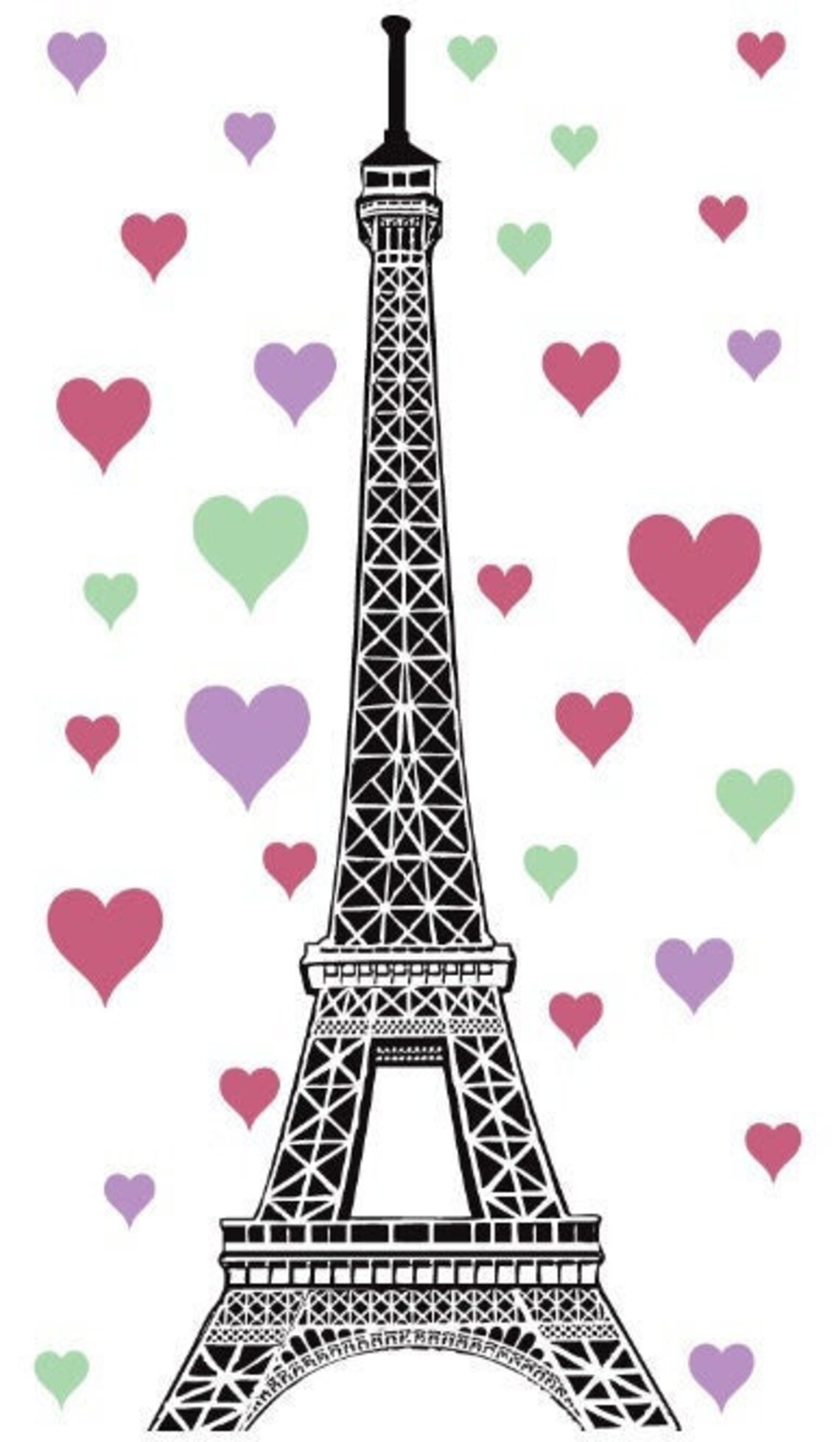 Dreamy Eiffel Tower With Love Hearts Removable Wall Decal / Teenagers ...