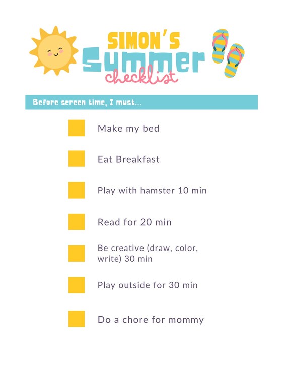 Before Screen-time Summer Checklist | Etsy