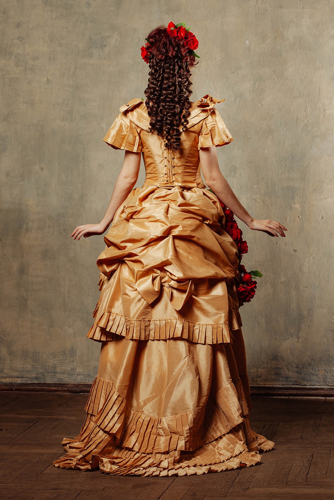 Golden Victorian Bustle Gown Dress Late 19th Century Costume Etsy
