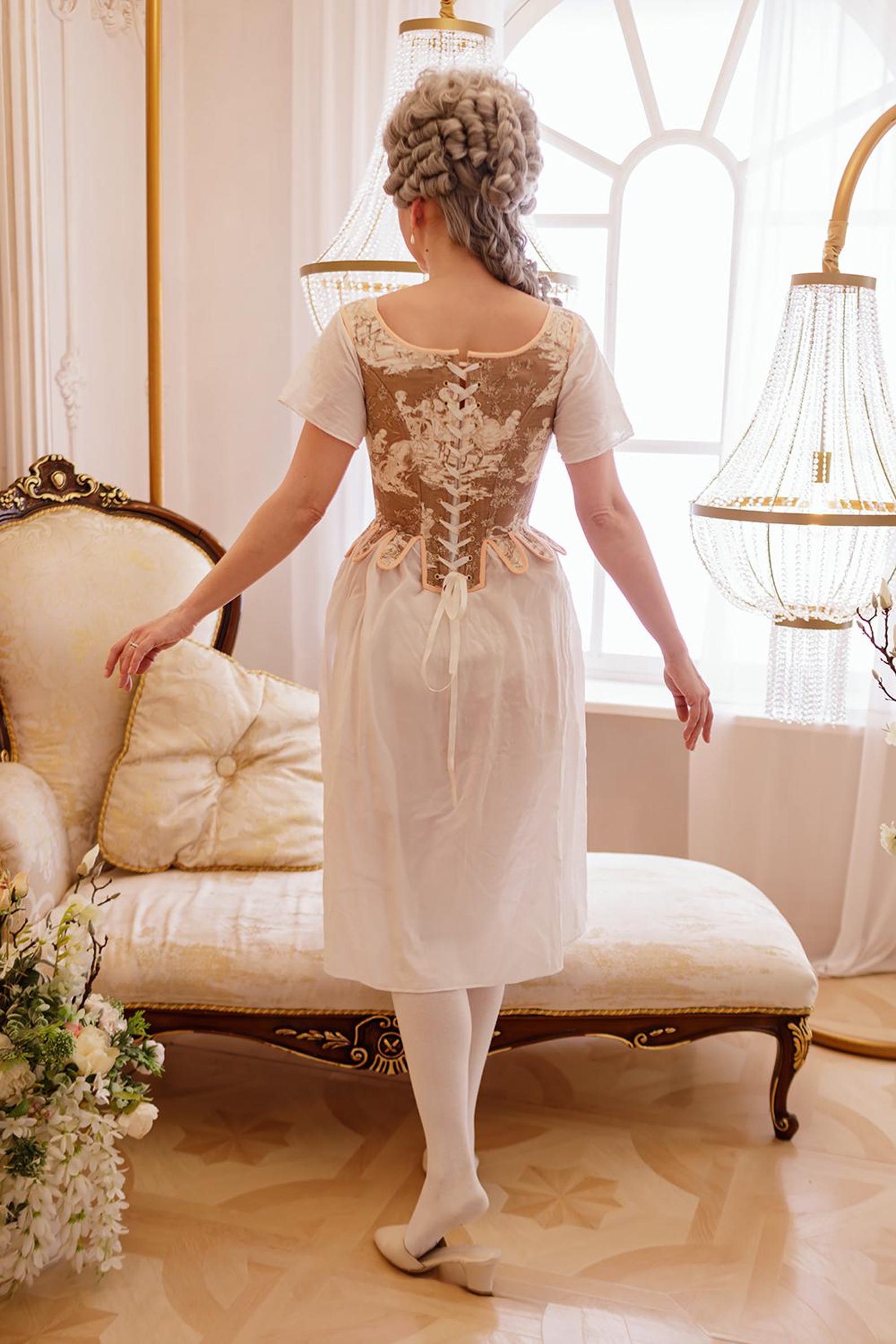 Rococo Toile De Jouy Corset Stays With Tabs (tassets), 18th Century - Etsy