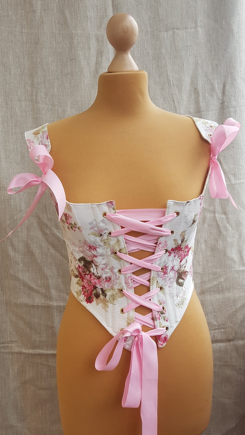 18th Century Rococo Fashion Soft Stays Corset in White Flowered ...