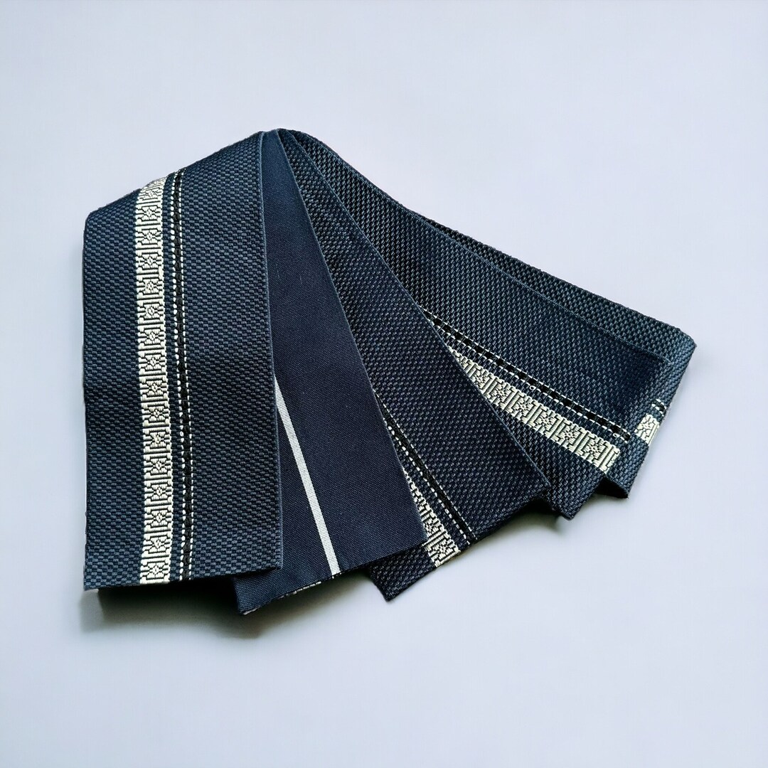 Japanese Mens Kaku Obi Sash Kimono Yukata Blue White Cotton Silk / C468 ...