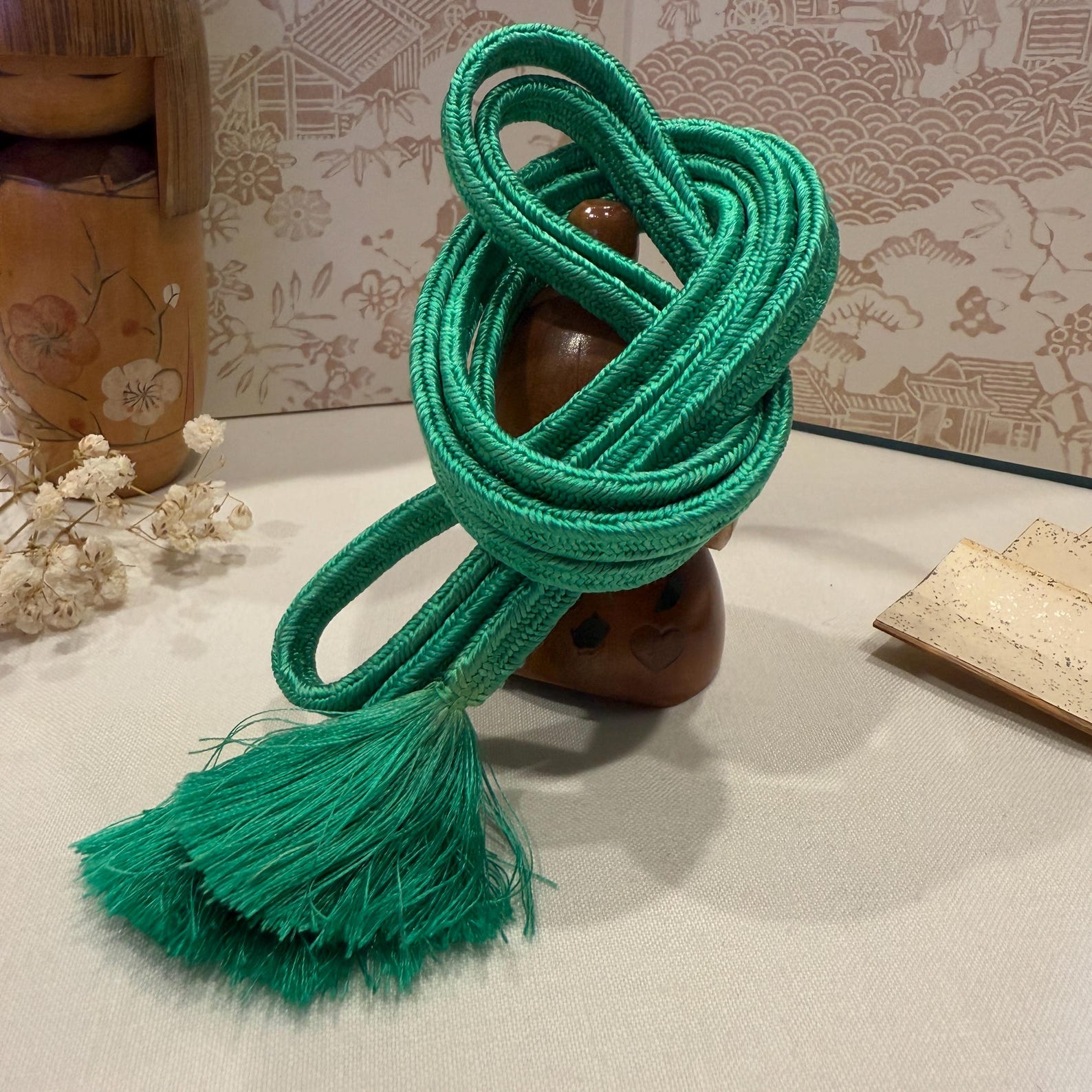 A277 Flat Green Obijime Japanese Silk Obi-jime Kimono Obi Sash / Himo ...